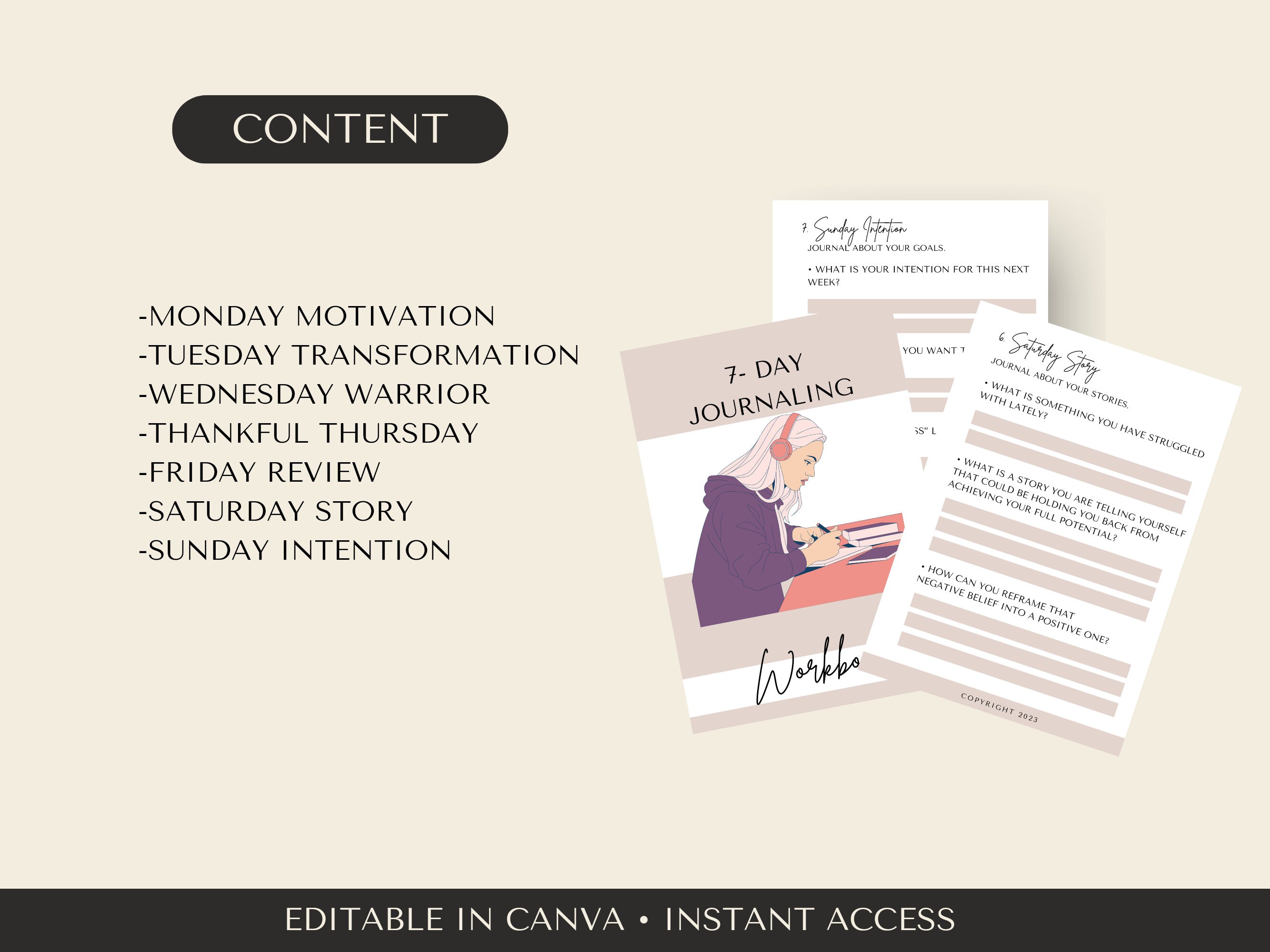 Done for You 7-day Journaling Workbook Editable Canva - Etsy