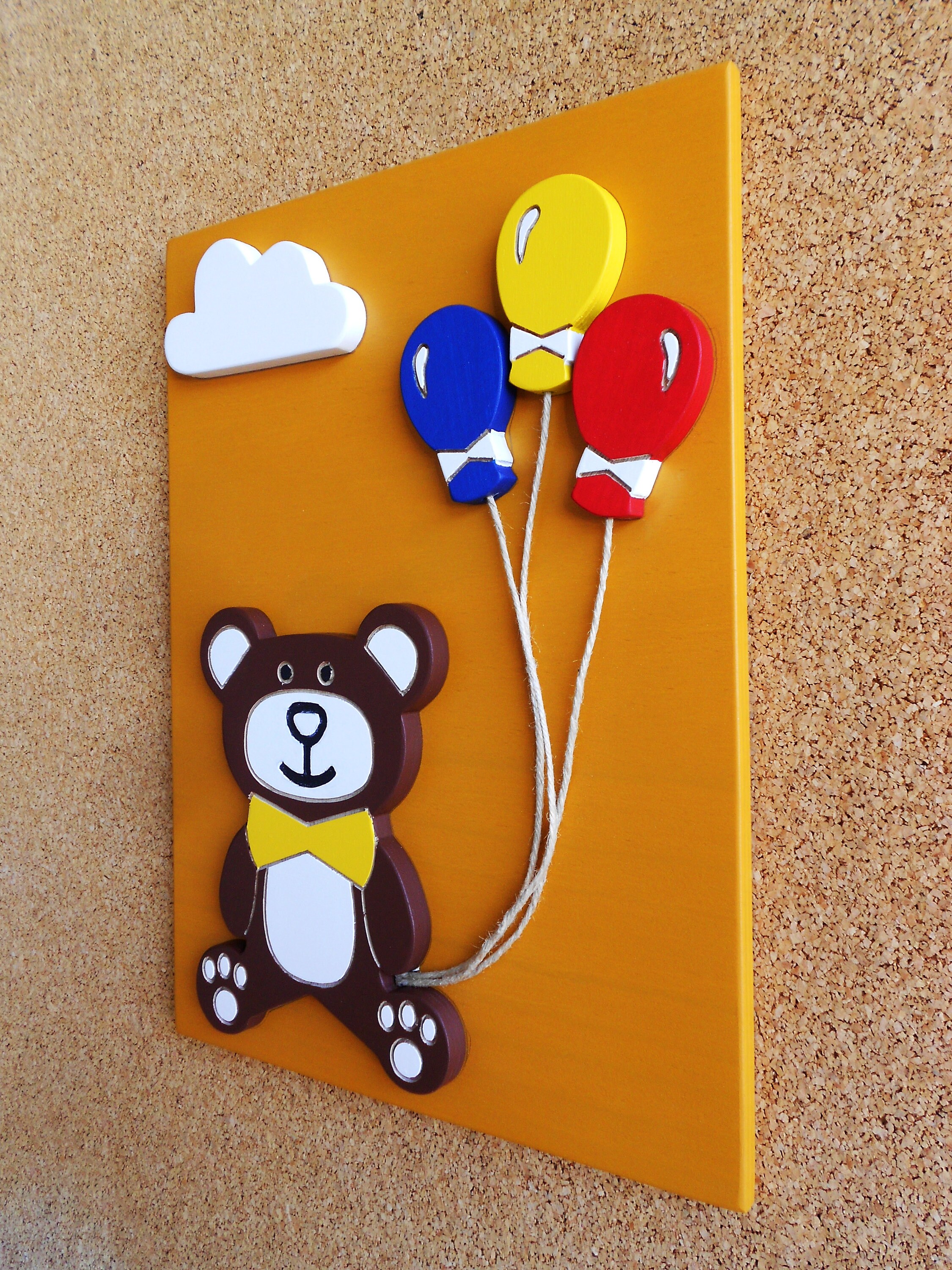 Teddy Bear Wall Decor With Balloons, Personalized Children's Room Art ...