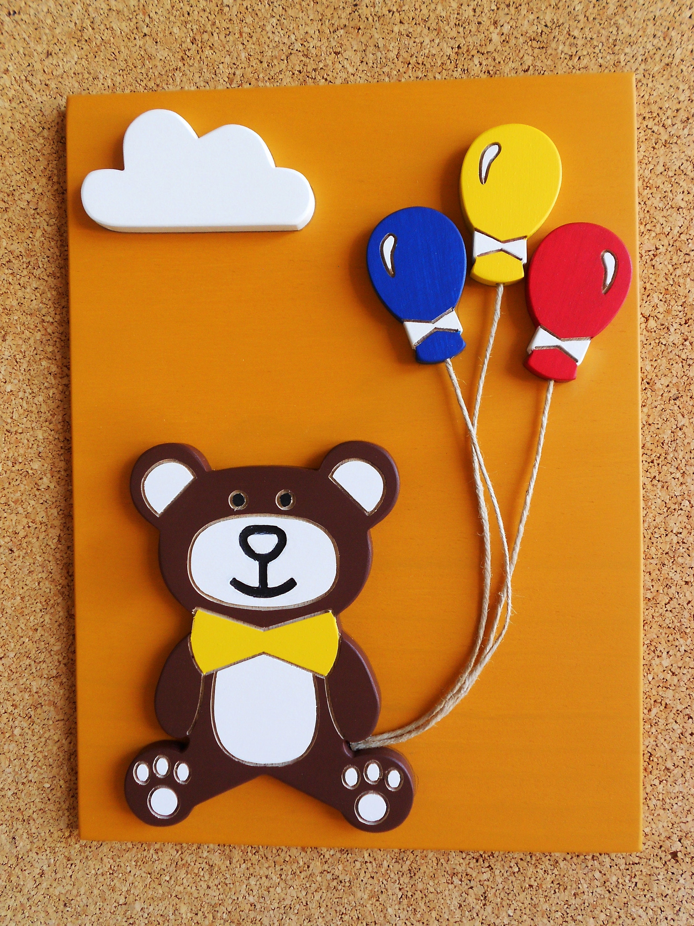 Teddy Bear Wall Decor With Balloons, Personalized Children's Room Art ...