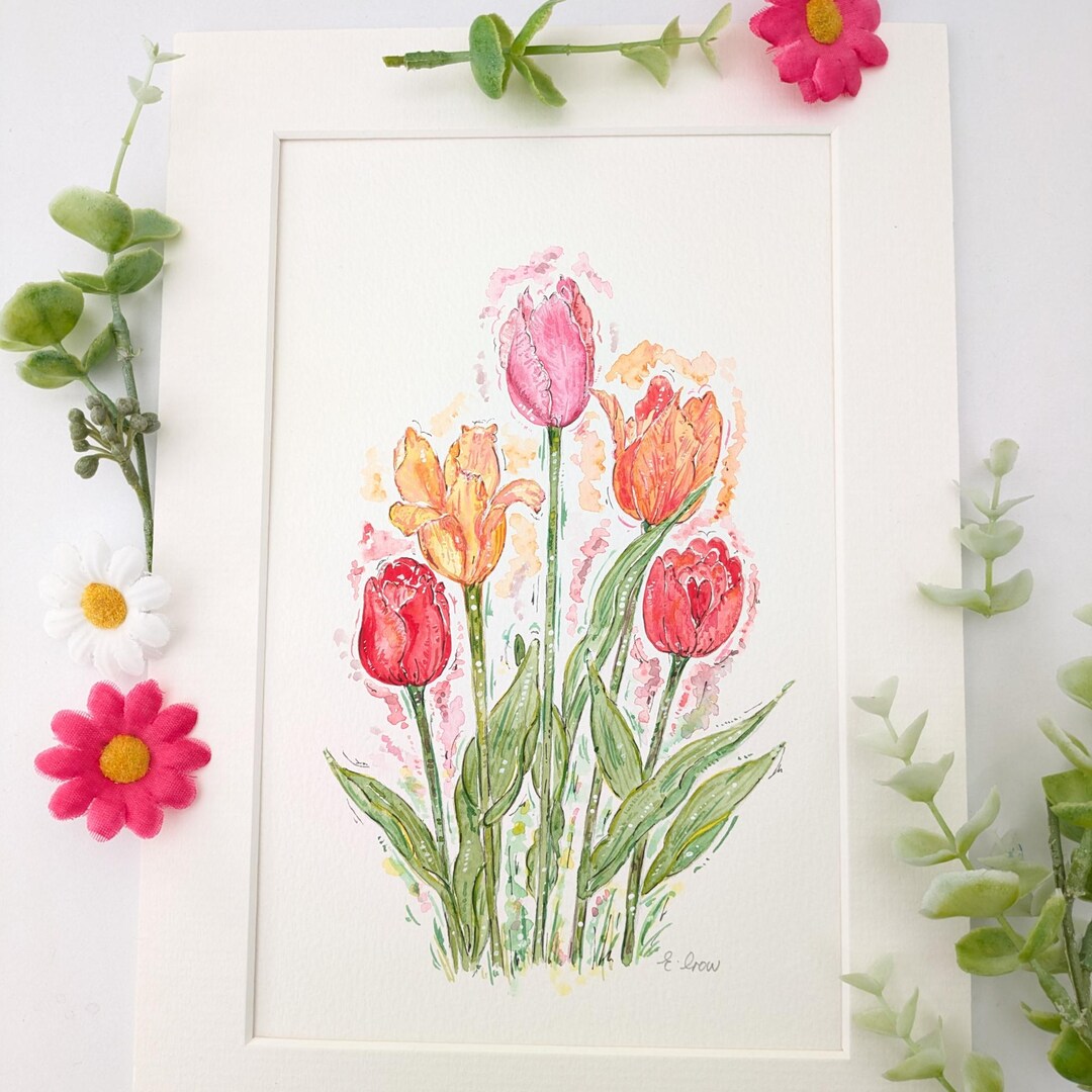 Signed Tulips Watercolour Painting: A4 Floral Wall Art - Etsy