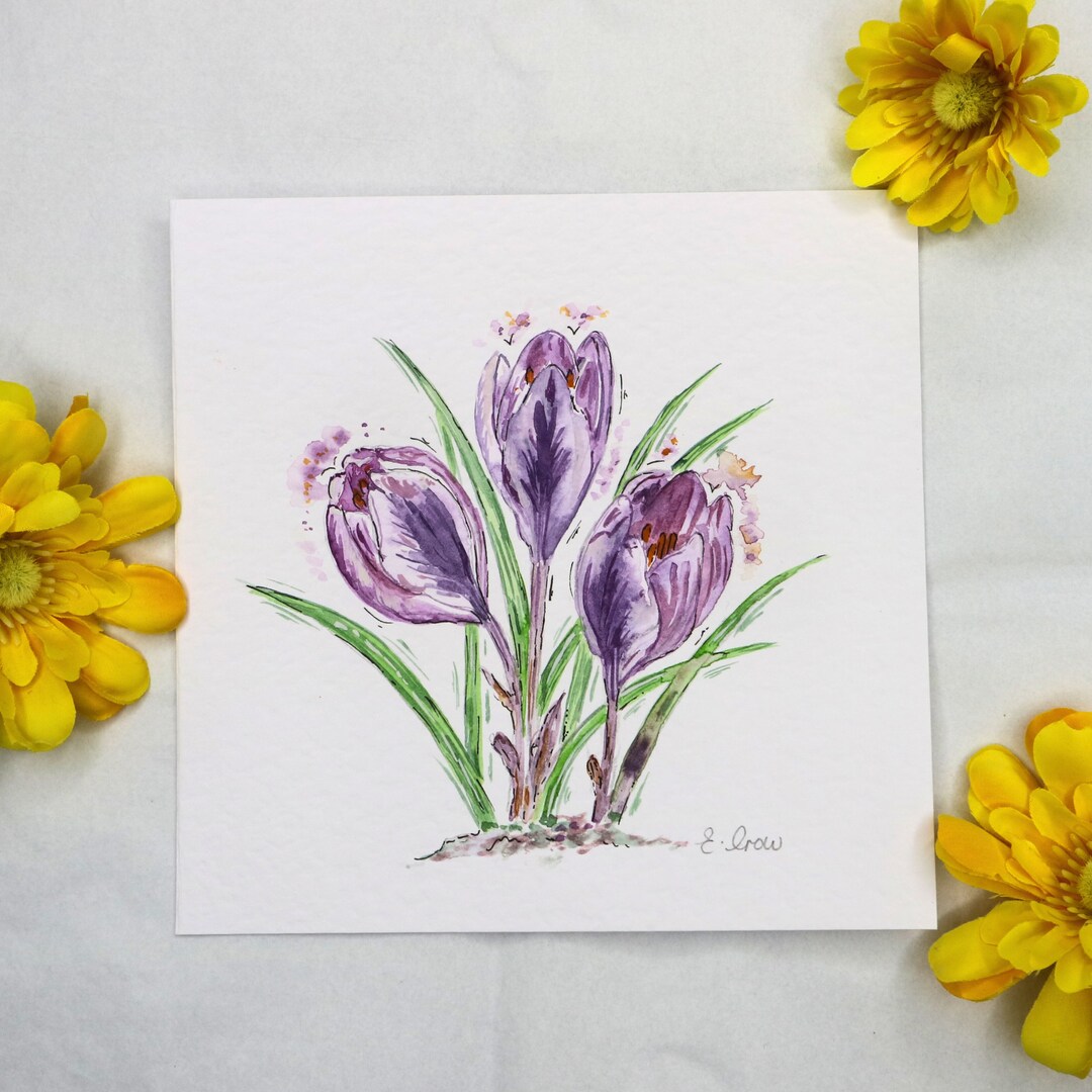 Crocus Hand-painted Original Signed Painting, Crocus Watercolour ...