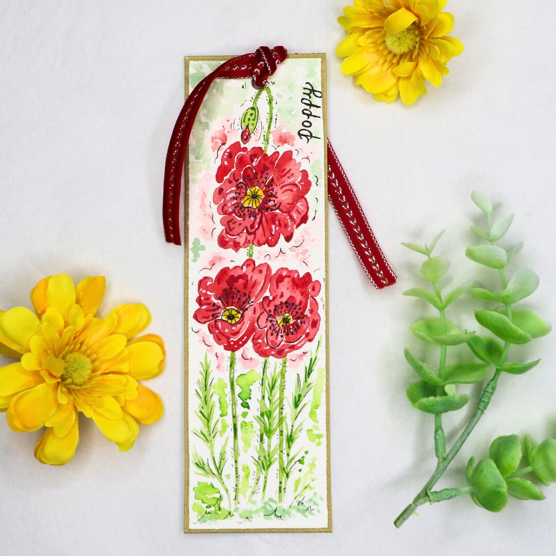 Poppy Hand-painted Personalised Flower Bookmark, Watercolour Bookmark ...
