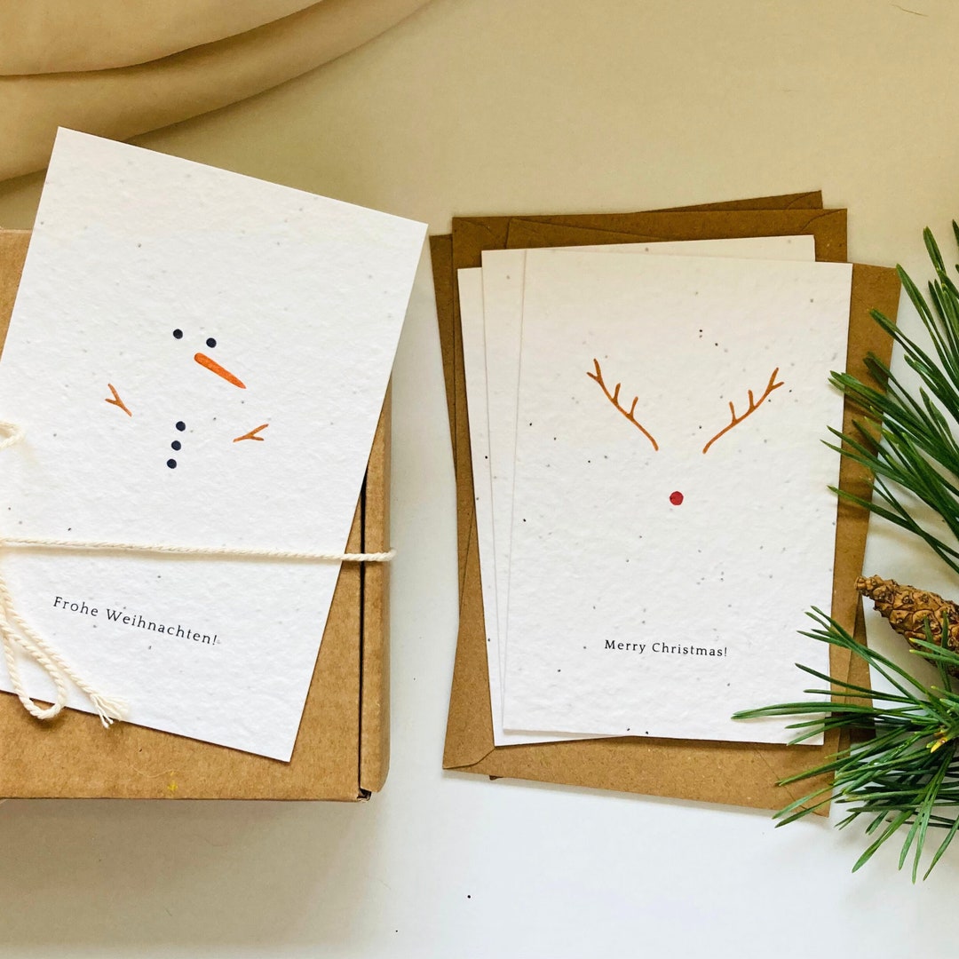 Einpflanzbares Kartenset Weihnachten | Vier Weihnachtskarten | Handgemacht | Karten Weinachten ...