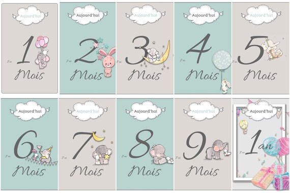 Cartes Etapes 1-12 Mois pdf Et Png - Etsy