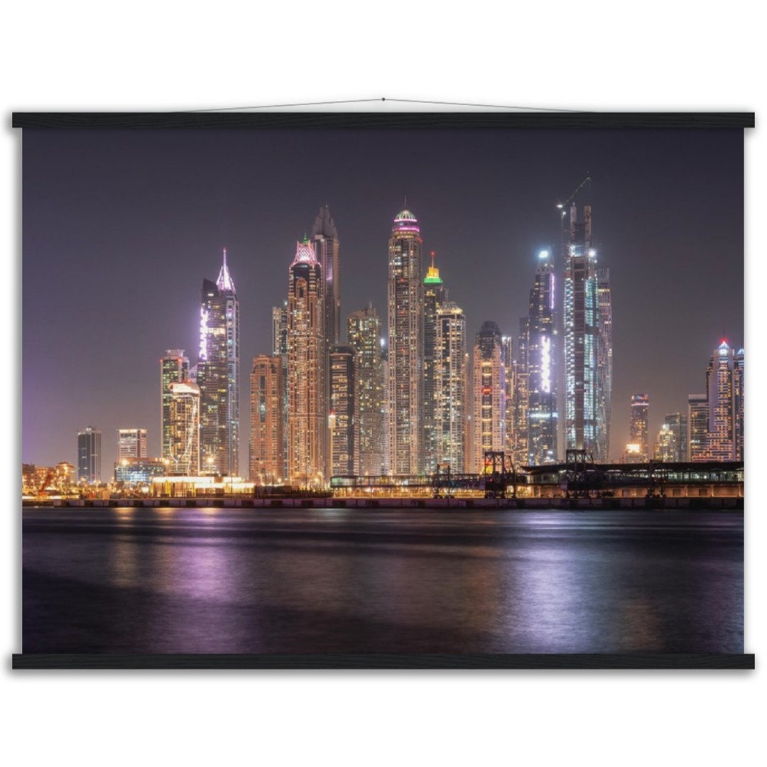 Dubai Marina at Night Poster, DUBAI at Night Print, Cityscape of UAE ...