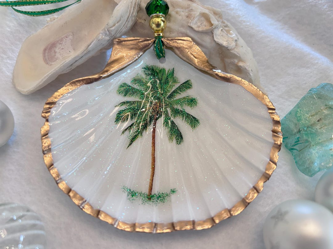 Decoupage Scallop Palm Tree Ornament | Coastal Christmas Decor ...