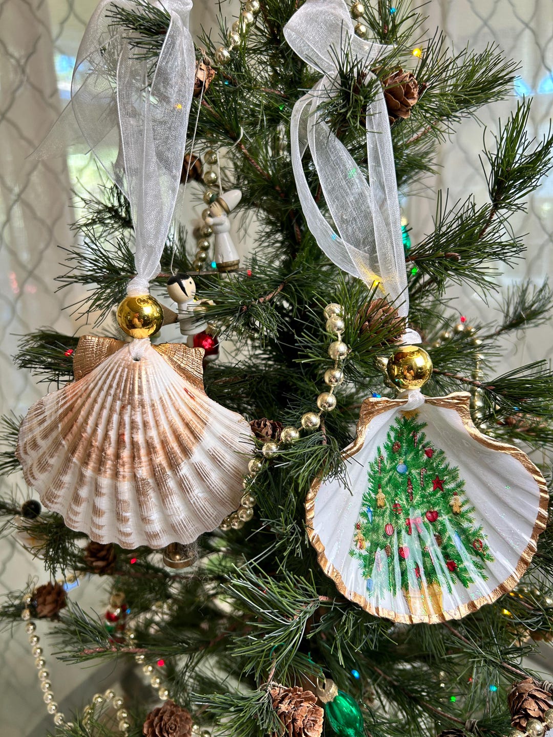 Scallop Christmas Ornament, Coastal Beach Holiday Decor, Nautical Angel ...