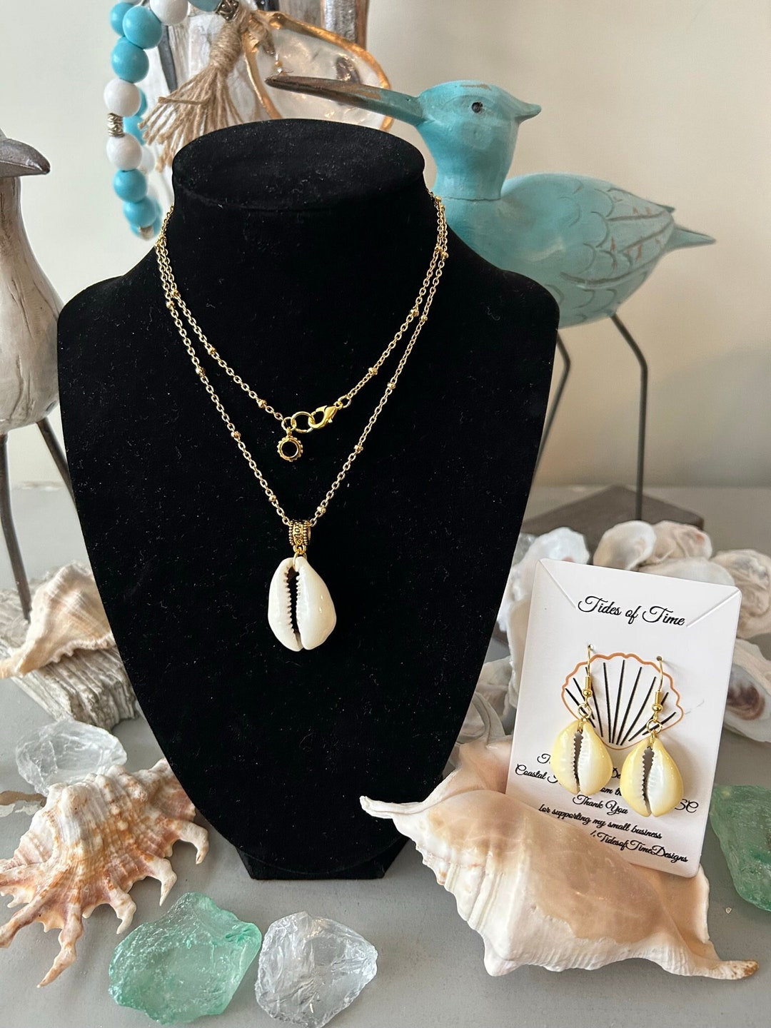 Cowrie Shell Necklace Set, Yellow Shell Necklace, Beach Jewelry ...