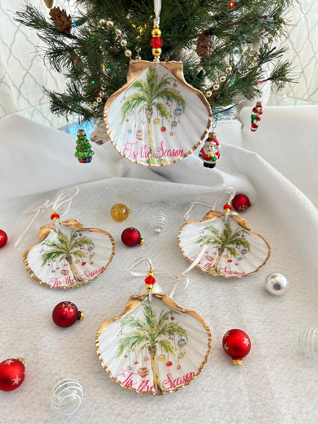 Scallop Palm Tree Ornament, Coastal Christmas Decor - Etsy