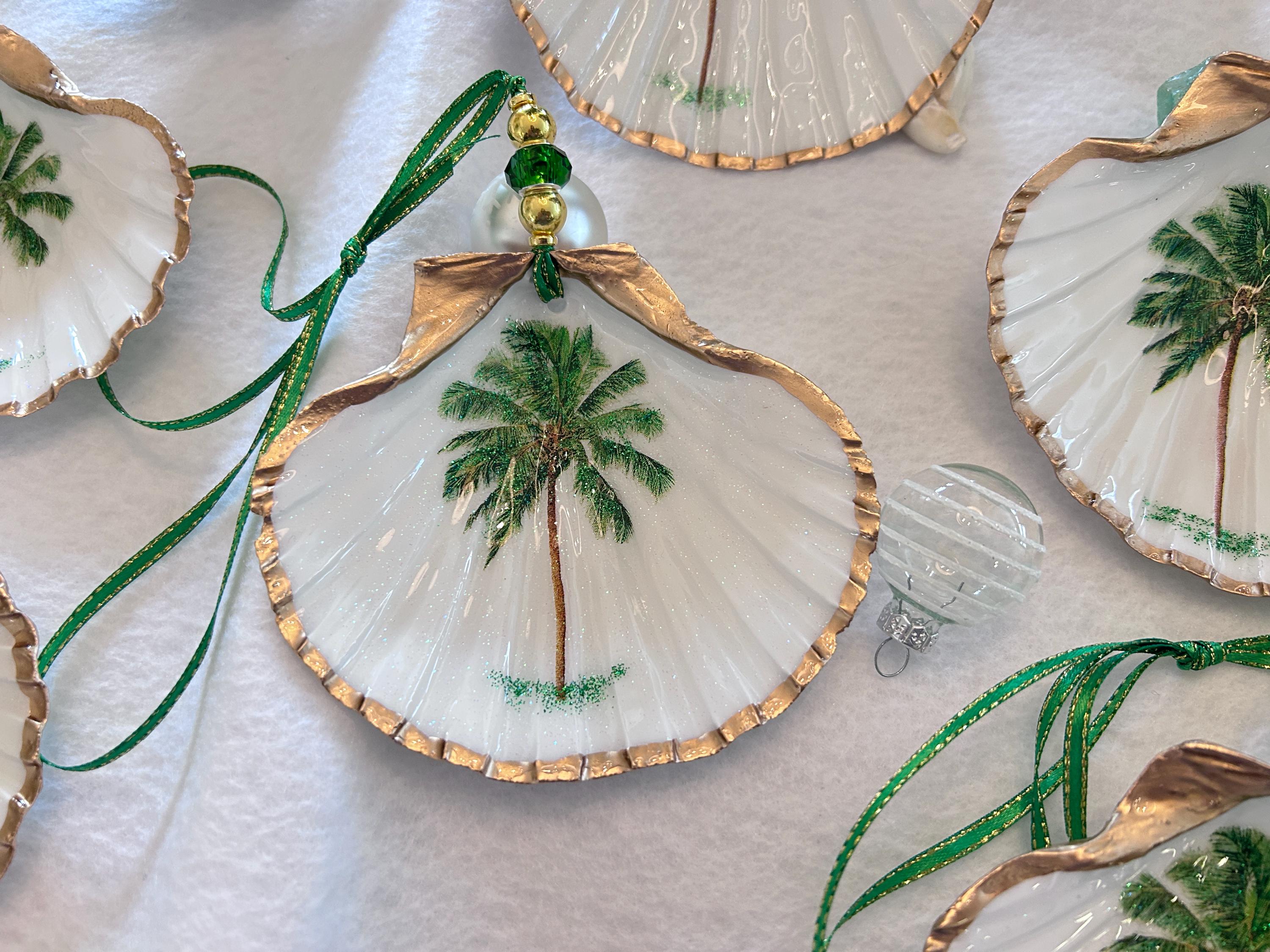 Decoupage Scallop Palm Tree Ornament | Coastal Christmas Decor ...