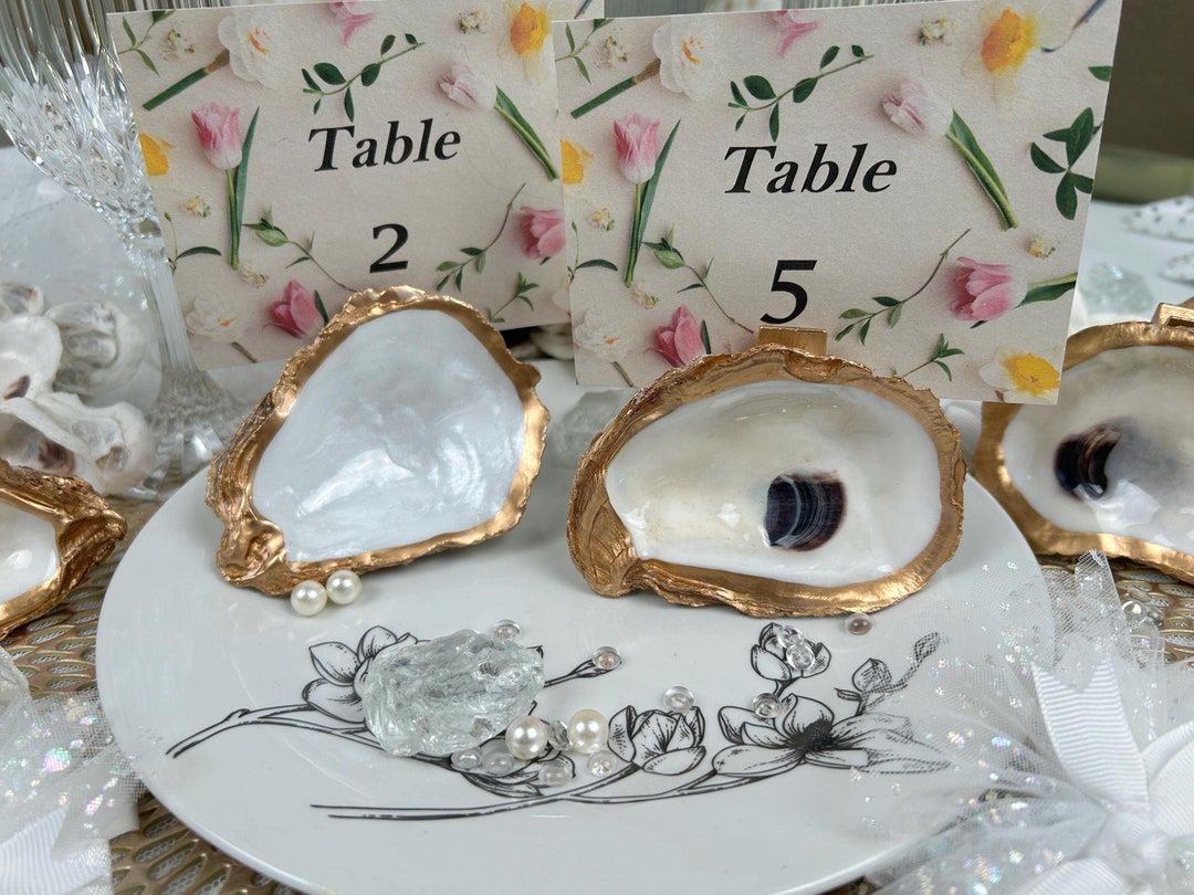 Oyster Shell Table Number Holder: Gold Leaf Wedding Decor - Etsy
