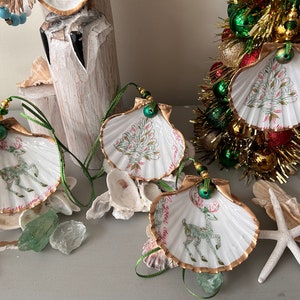 Scallop Shell Ornament, Scallop Shell, Decoupaged Christmas Ornament ...