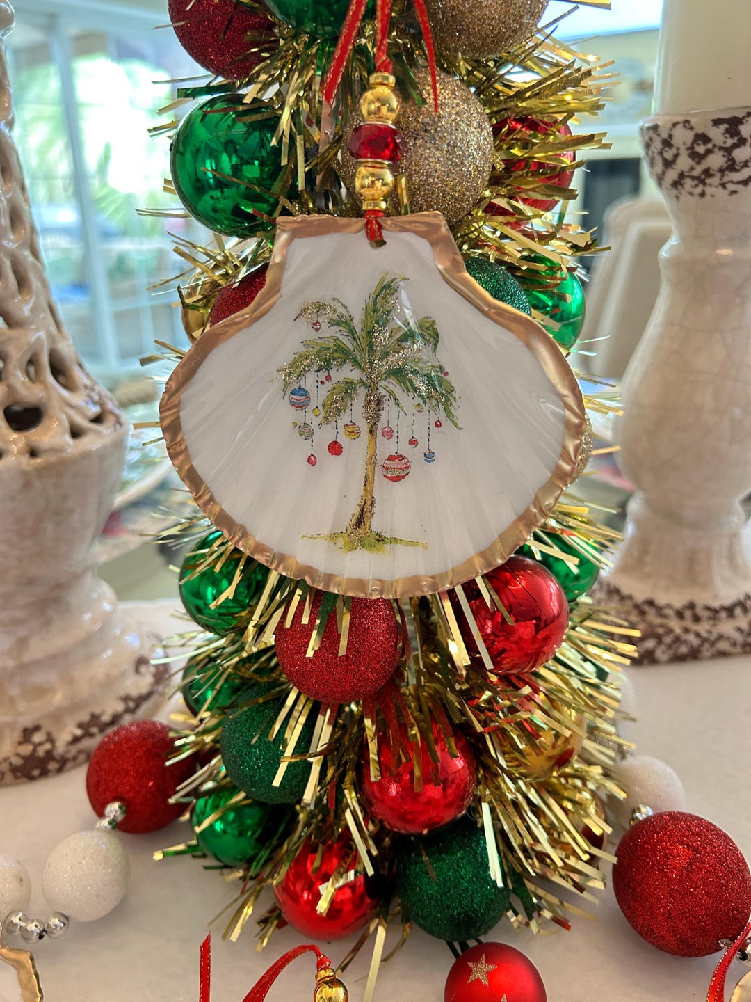 Scallop Shell Palm Tree Ornament | Coastal Christmas Decor | Beach ...