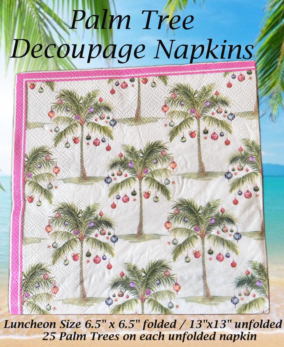 Christmas Palm Tree Napkins: Coastal Holiday Decoupage Paper - Etsy