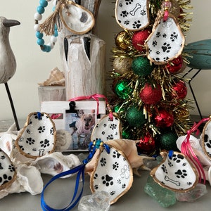 Pet Ornament, Oyster Paw Print Ornament, Oyster Shell Dog Paw Ornaments ...