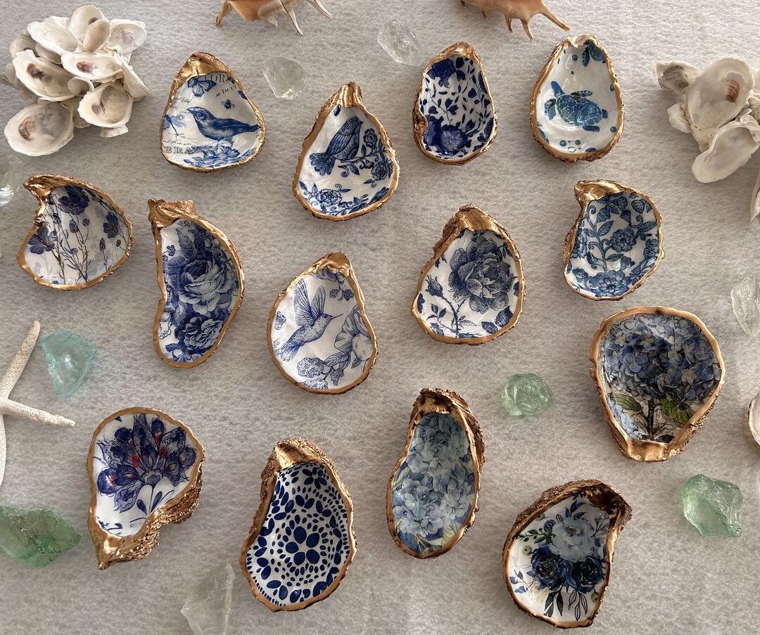 Oyster Shell Ring Dish, Oyster Ring Dish, Decoupaged Oyster Dish ...