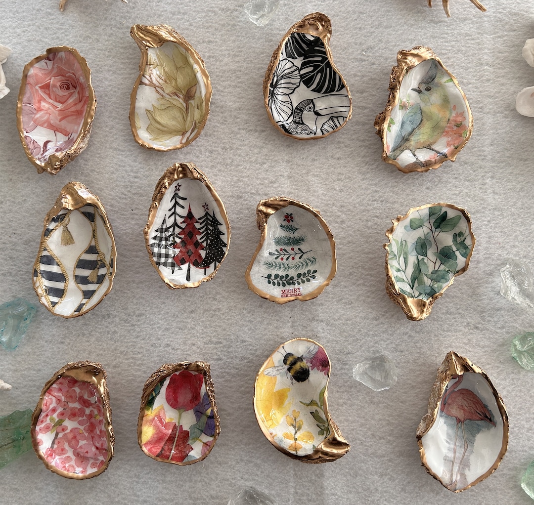 Oyster Shell Ring Dish, Oyster Ring Dish, Decoupaged Oyster Dish ...