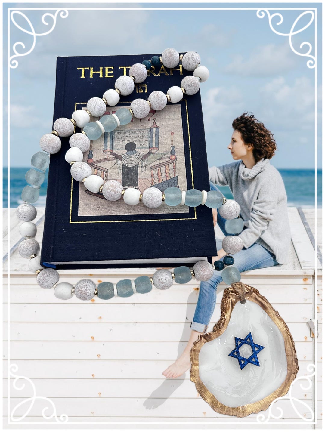 Star of David Oyster Shell Necklace: Jewish Prayer Beads, Hanukkah ...