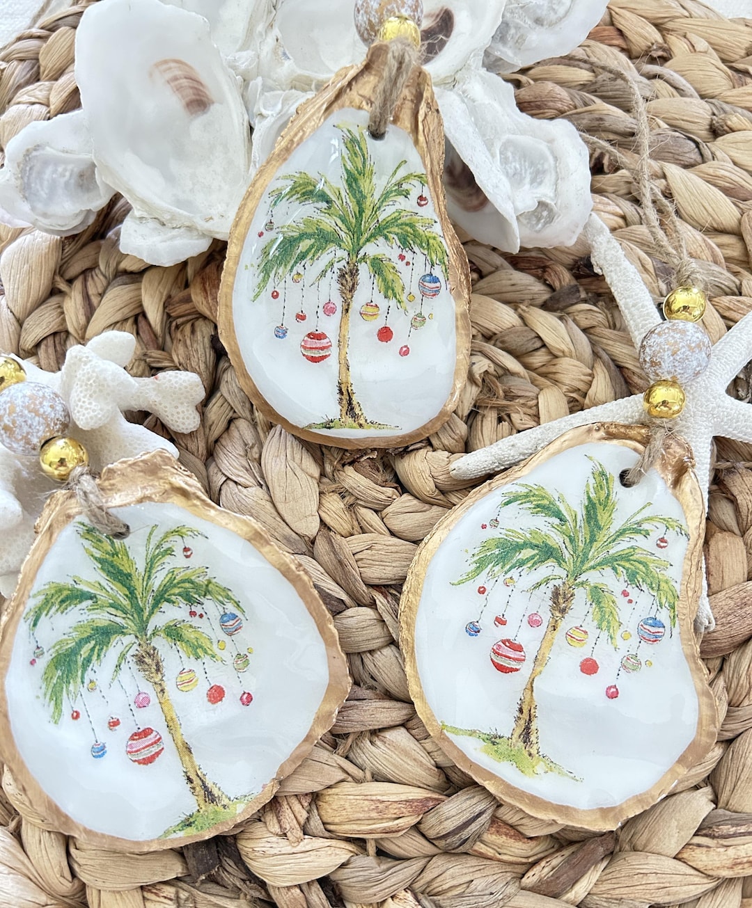 Oyster Shell Palm Tree Ornament | Coastal Christmas Decor | Beach House ...