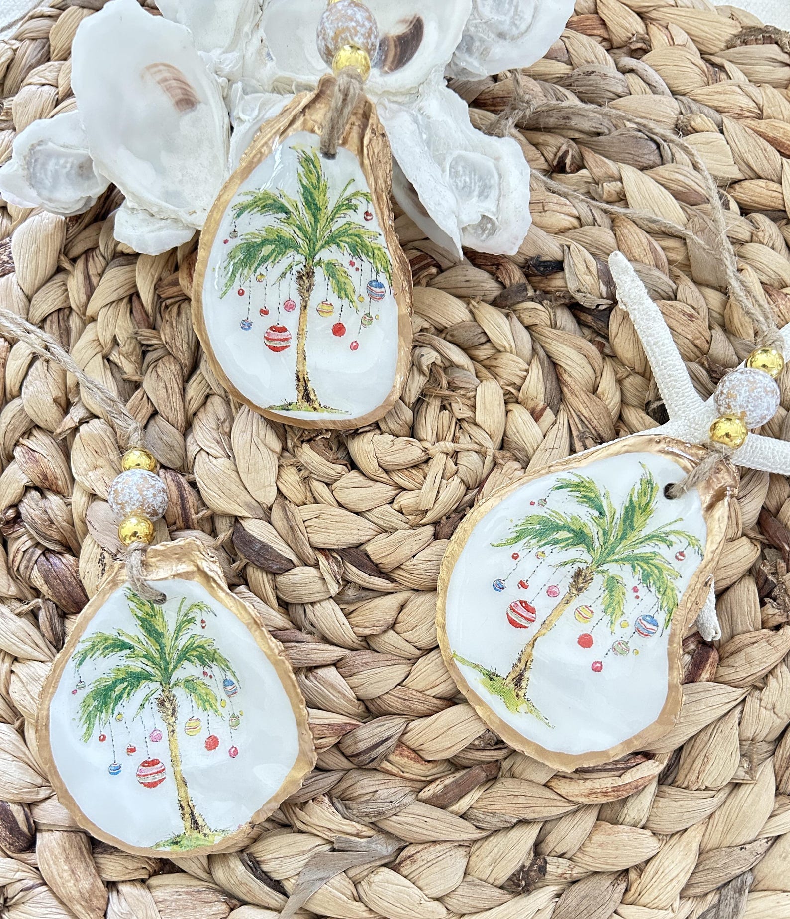 Oyster Shell Palm Tree Ornament | Coastal Christmas Decor | Beach House ...