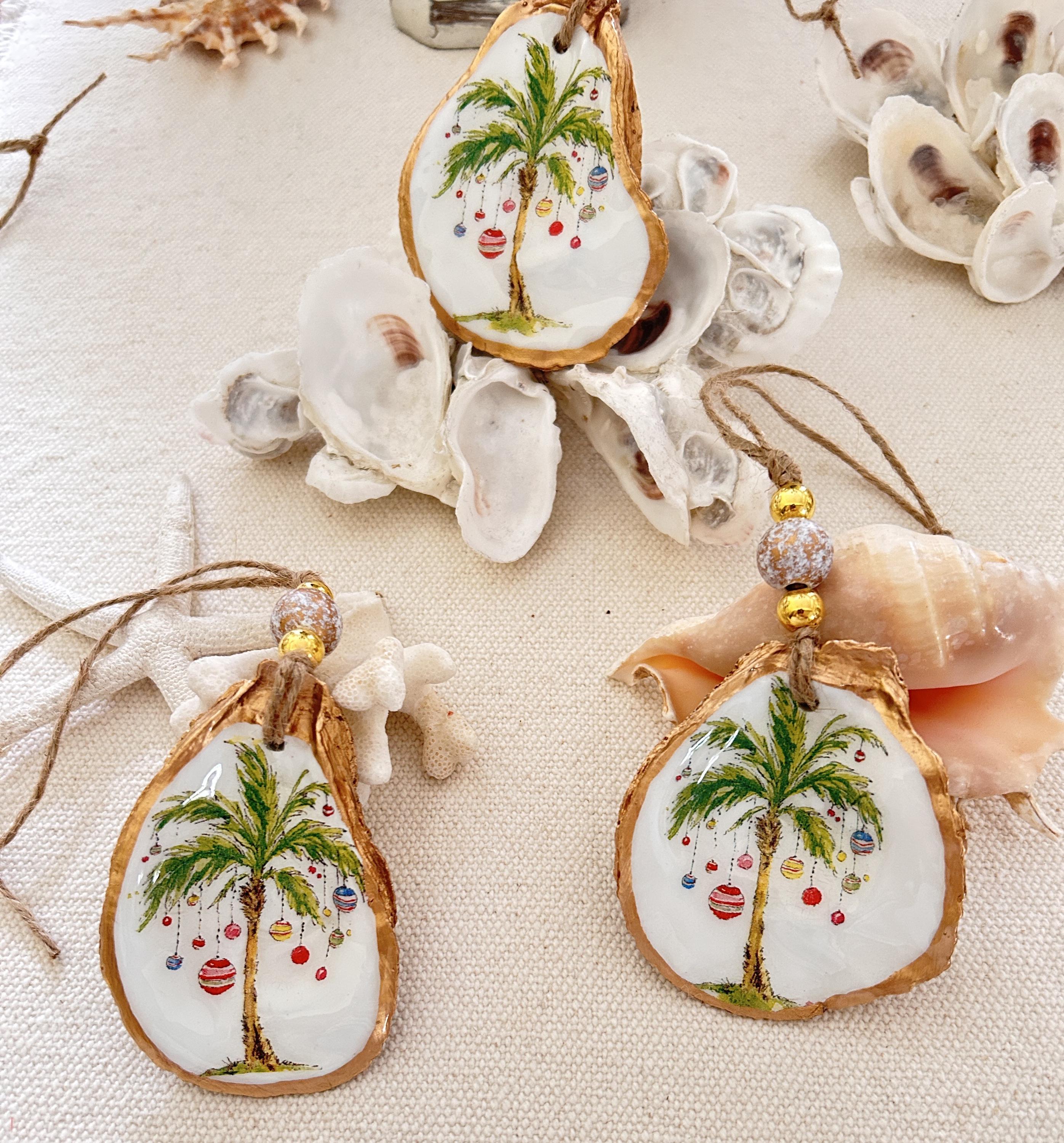 Oyster Shell Palm Tree Ornament | Coastal Christmas Decor | Beach House ...