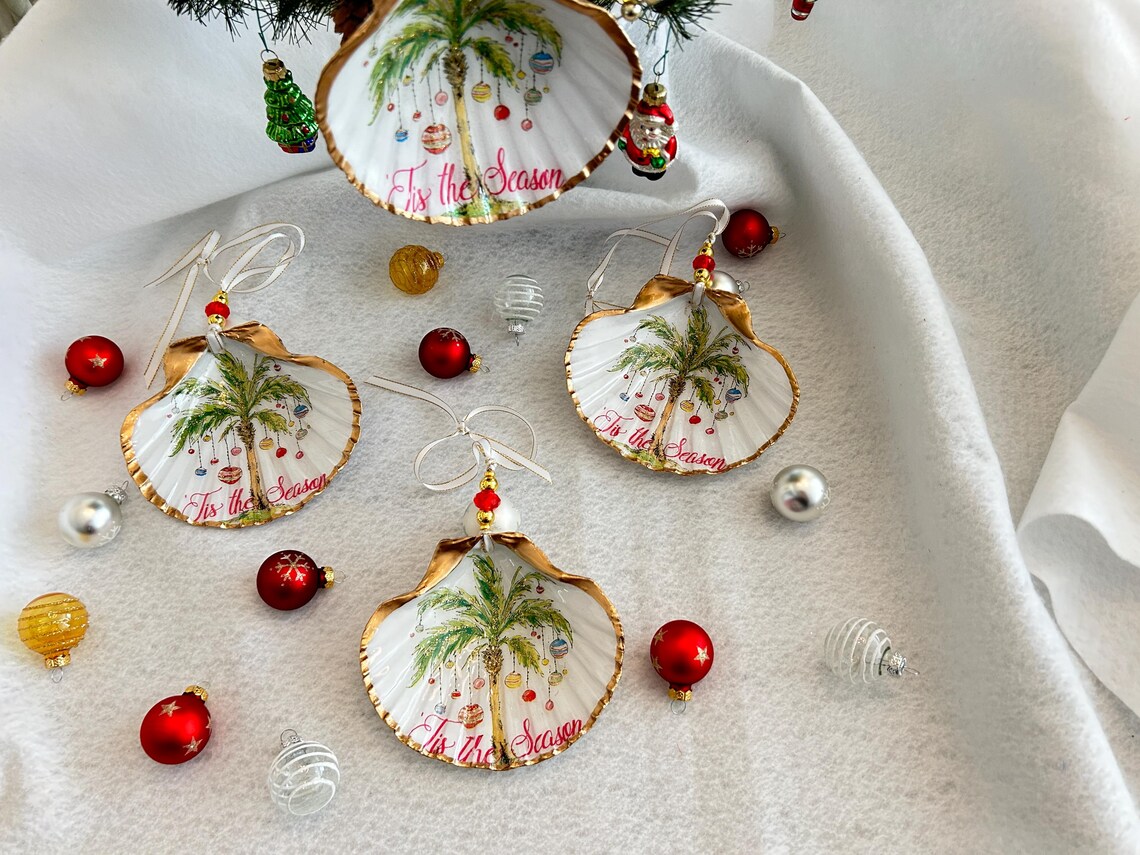 Scallop Palm Tree Ornament, Coastal Christmas Decor - Etsy