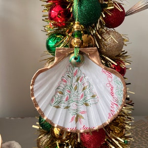 Scallop Shell Ornament, Scallop Shell, Decoupaged Christmas Ornament ...