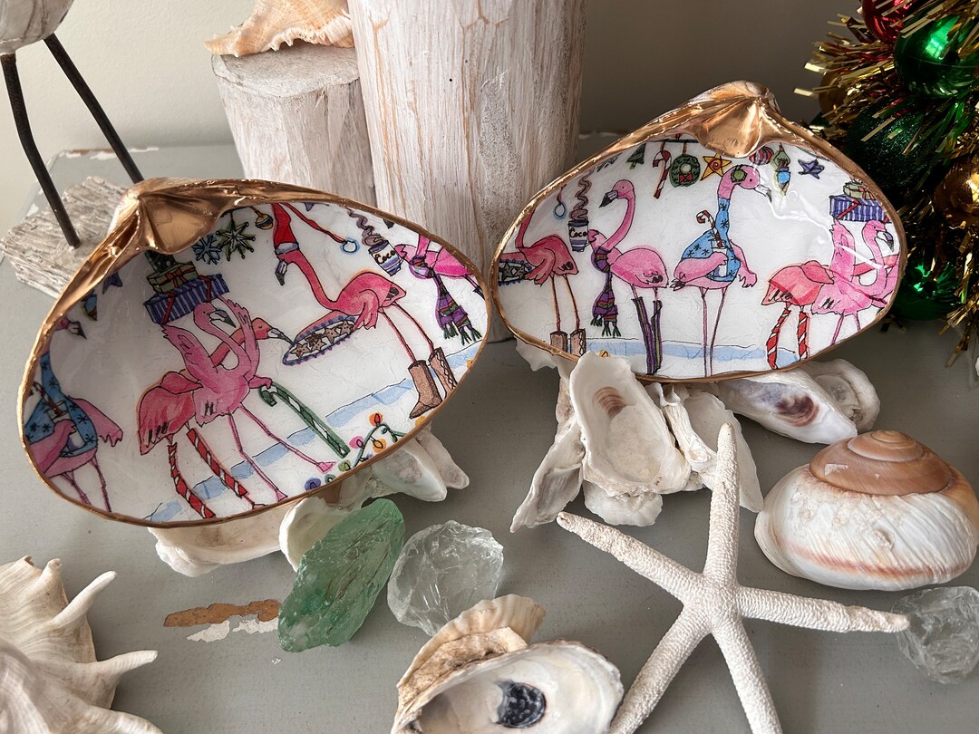 Clam Shell Ring Dish, Clam Shell Jewelry Dish, Decoupaged Trinket Dish ...