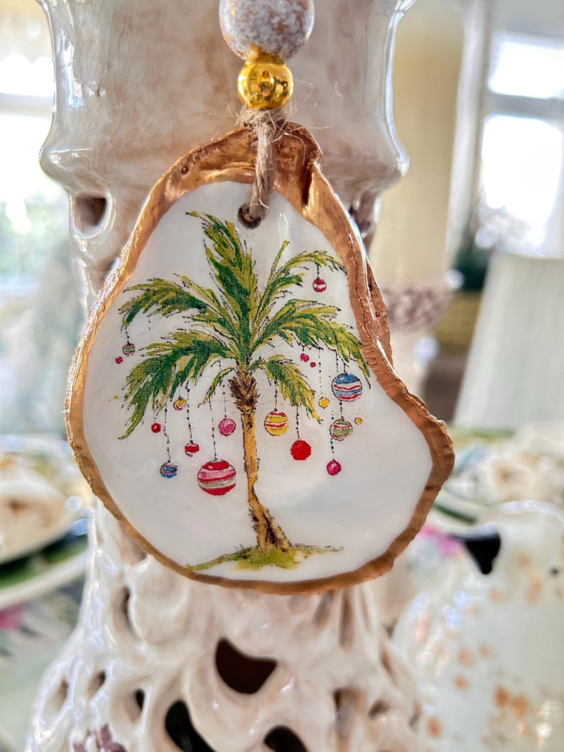 Oyster Shell Palm Tree Ornament | Coastal Christmas Decor | Beach House ...