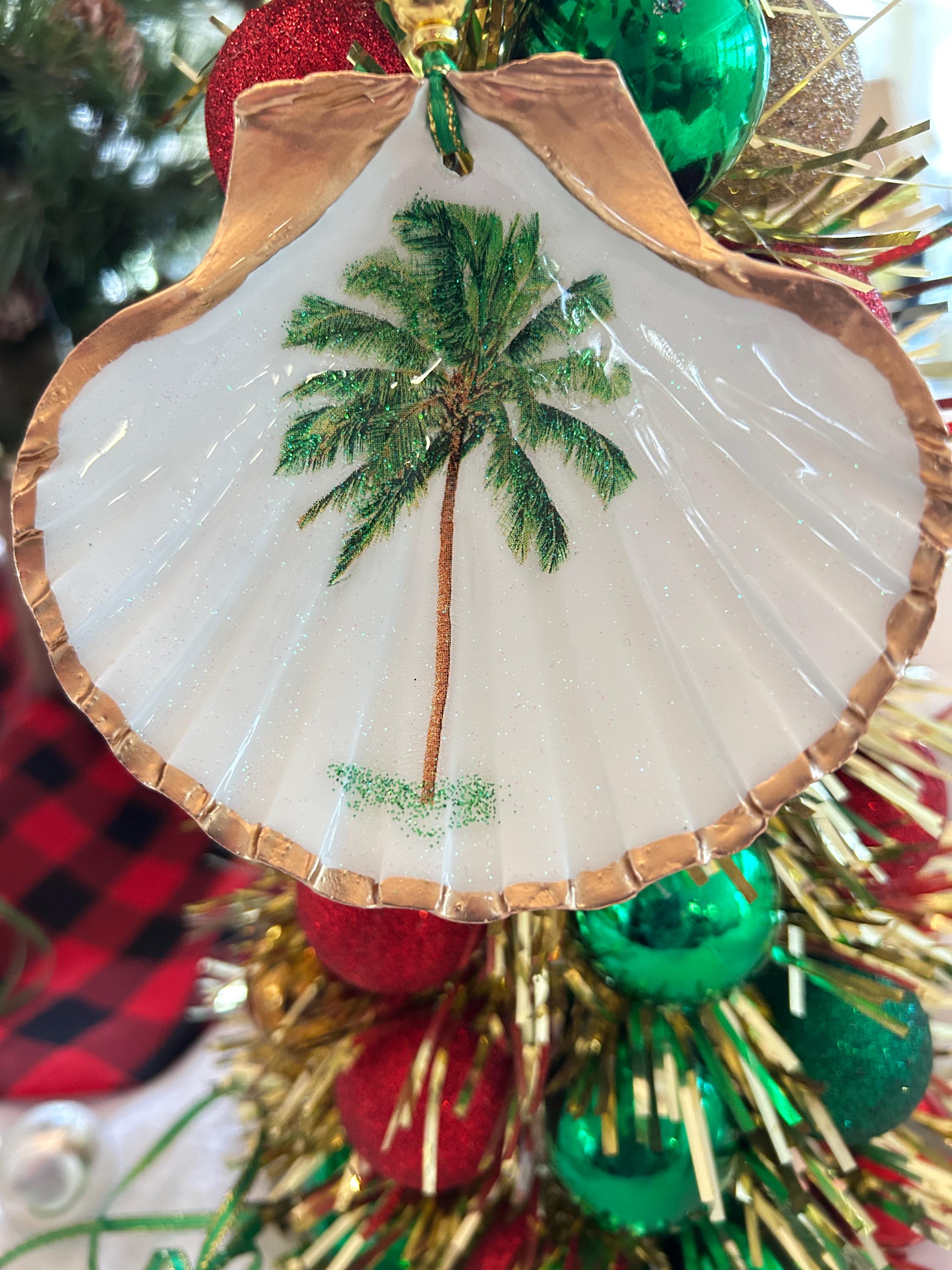 Decoupage Scallop Palm Tree Ornament | Coastal Christmas Decor ...