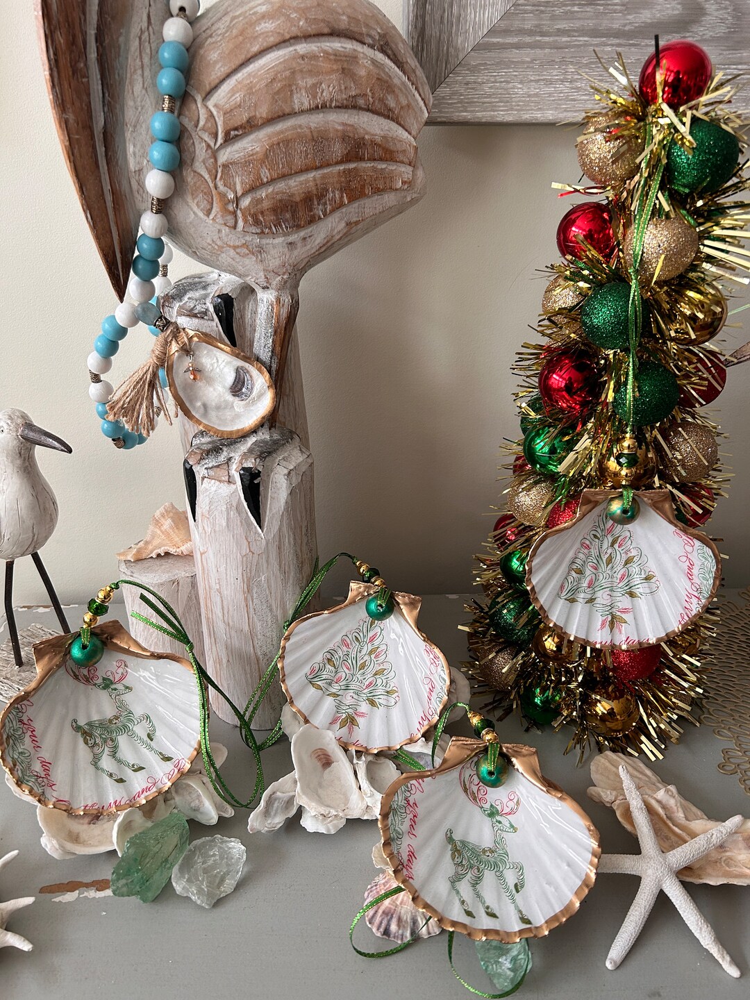 Scallop Shell Ornament, Scallop Shell, Decoupaged Christmas Ornament ...