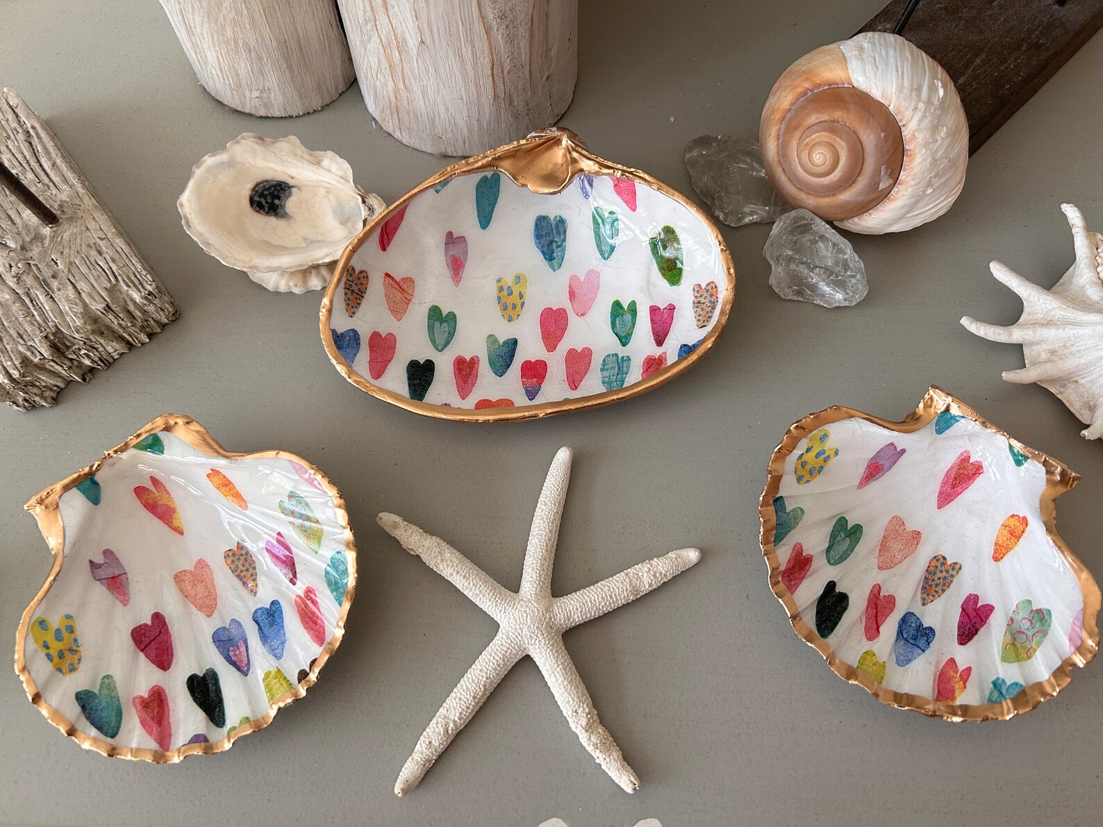 Decoupaged Clam Shell Ring Dish: Coastal Jewelry Trinket Dish - Etsy