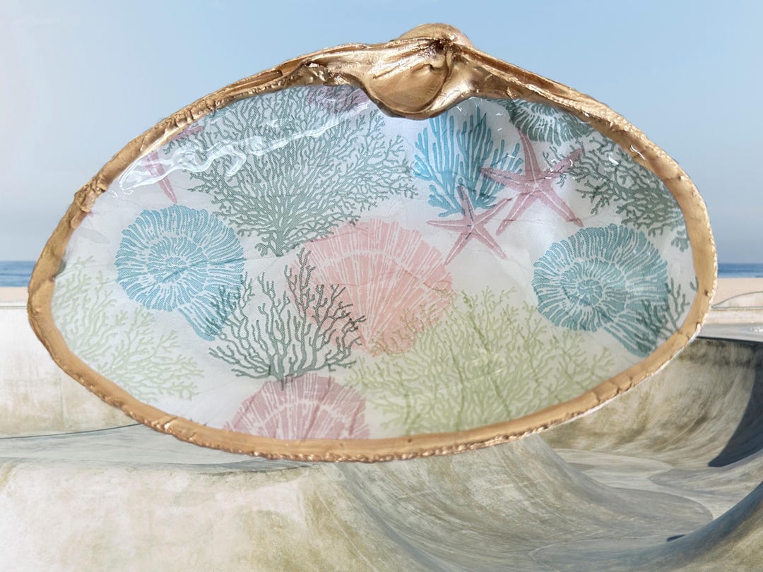 Clam Ring Dish, Ring Dish, Decoupaged Ring Dish, Coastal Trinket Dish ...