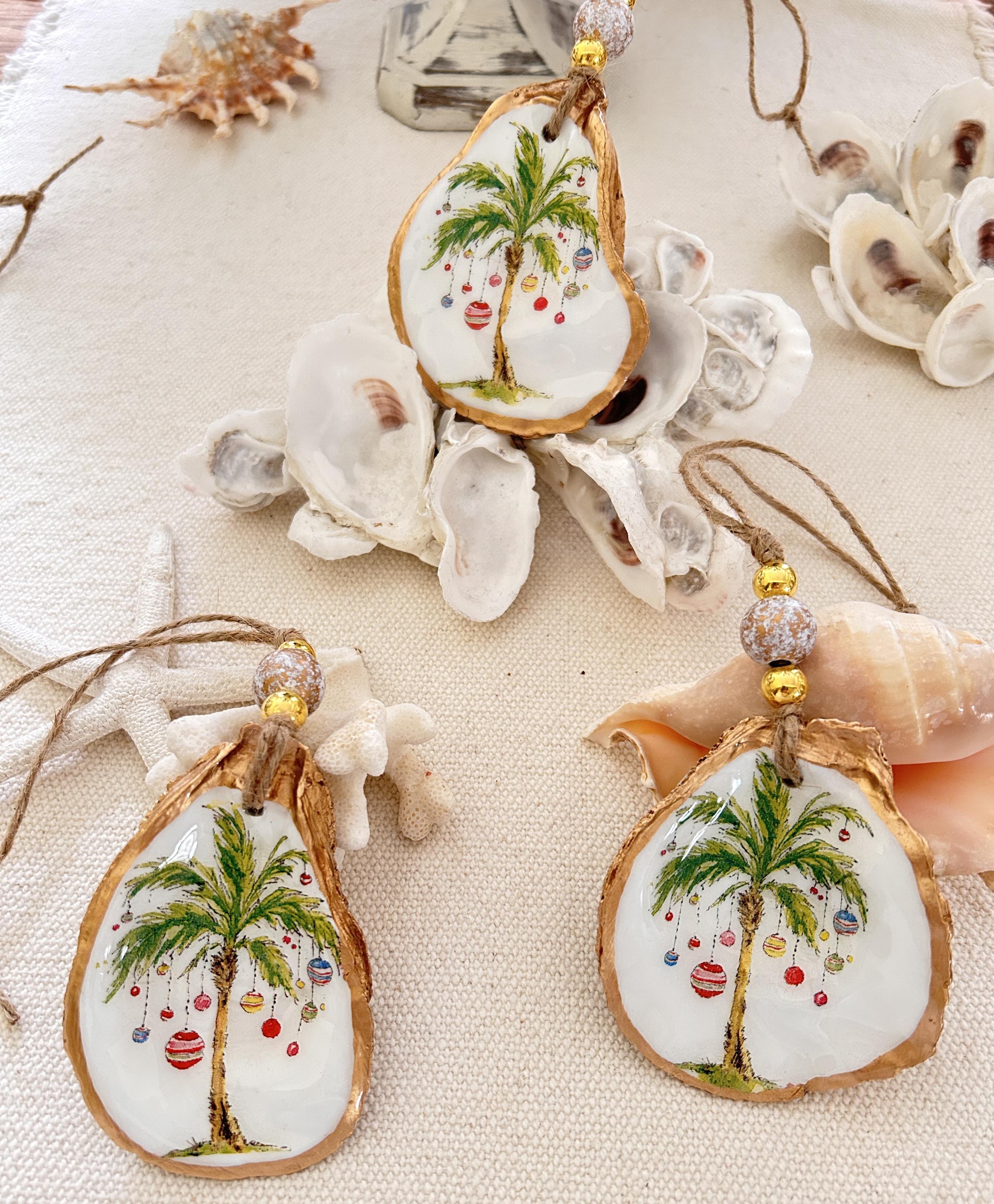 Oyster Shell Palm Tree Ornament | Coastal Christmas Decor | Beach House ...
