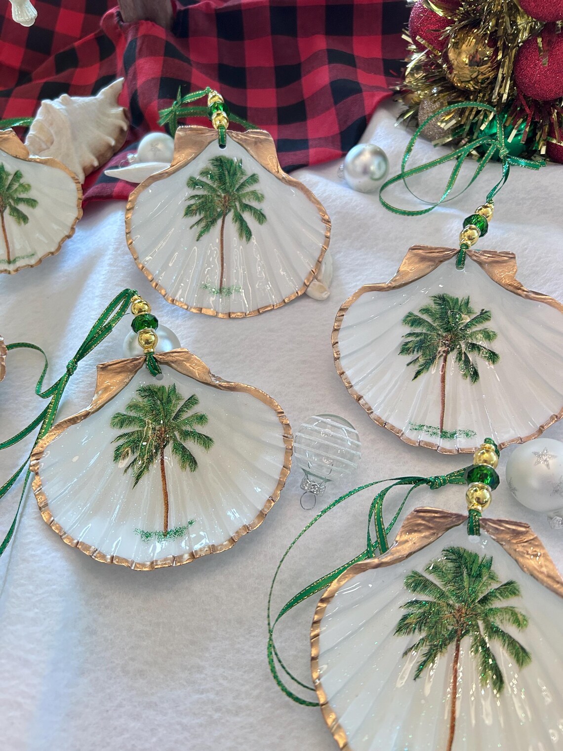 Decoupage Scallop Palm Tree Ornament | Coastal Christmas Decor ...