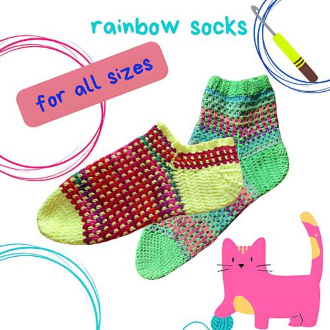 Rainbow Socks Crochet Pattern | PDF Download | Colorful Sock Knitting ...