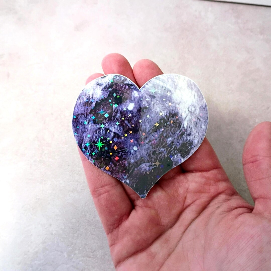 Sparkly Moon Heart Sticker - Celestial Lunar Love Decal for Laptops ...