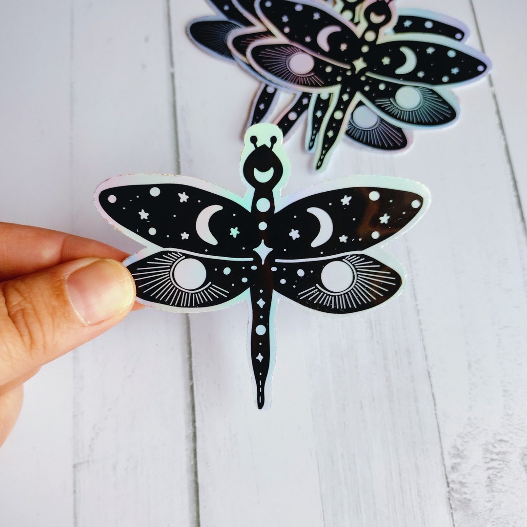 Celestial Holographic Dragonfly Sticker, Witchy Insect Decal, Mystical ...