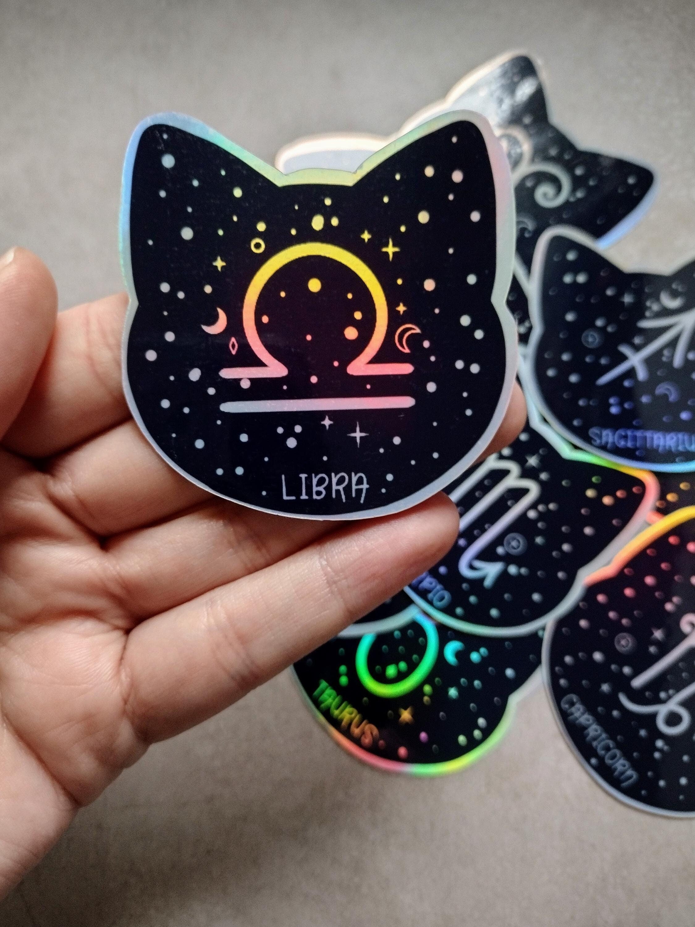 Zodiac Sign Holographic Cat Sticker Astrology Decal for Laptops and ...
