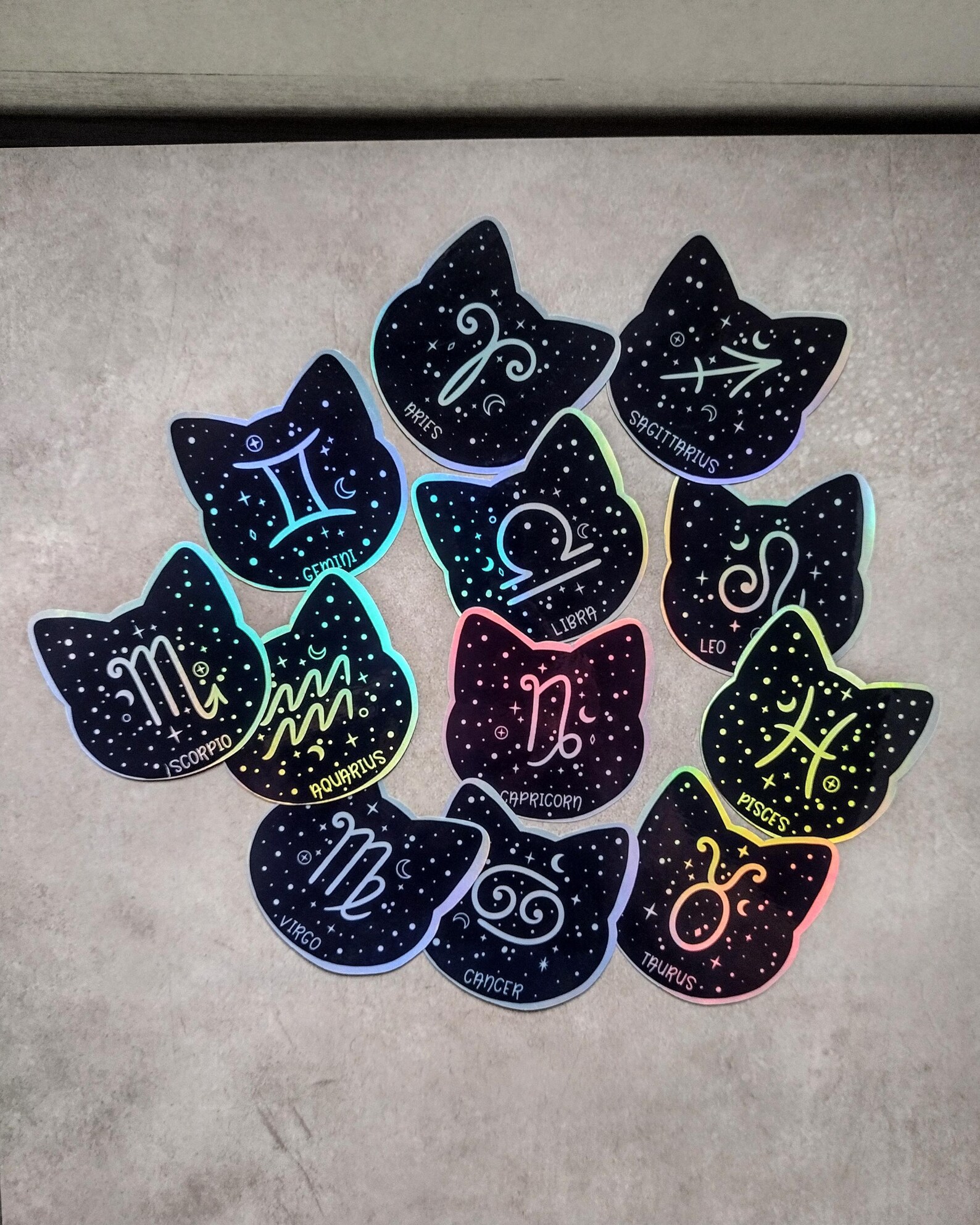 Zodiac Sign Holographic Cat Sticker Astrology Decal for Laptops and ...