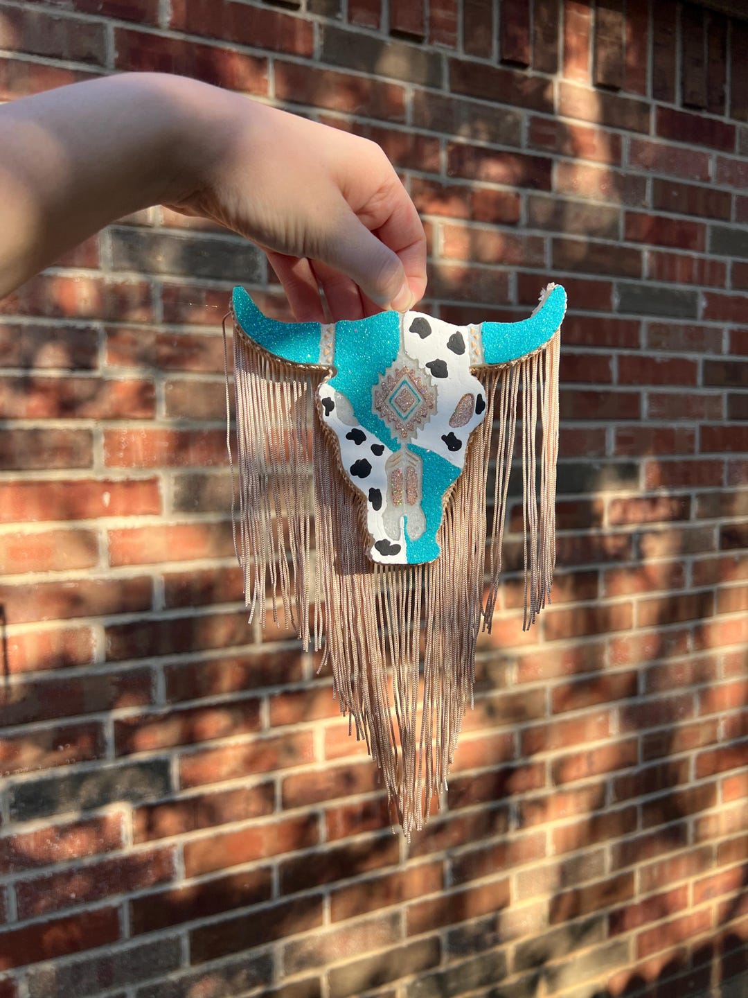 Teal/tan Cow Print Bull Skull Freshie - Etsy