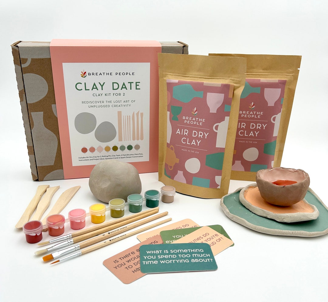 Clay Date Night Kit for 2 – Air Dry Pottery & Conversation Cards, Fun ...