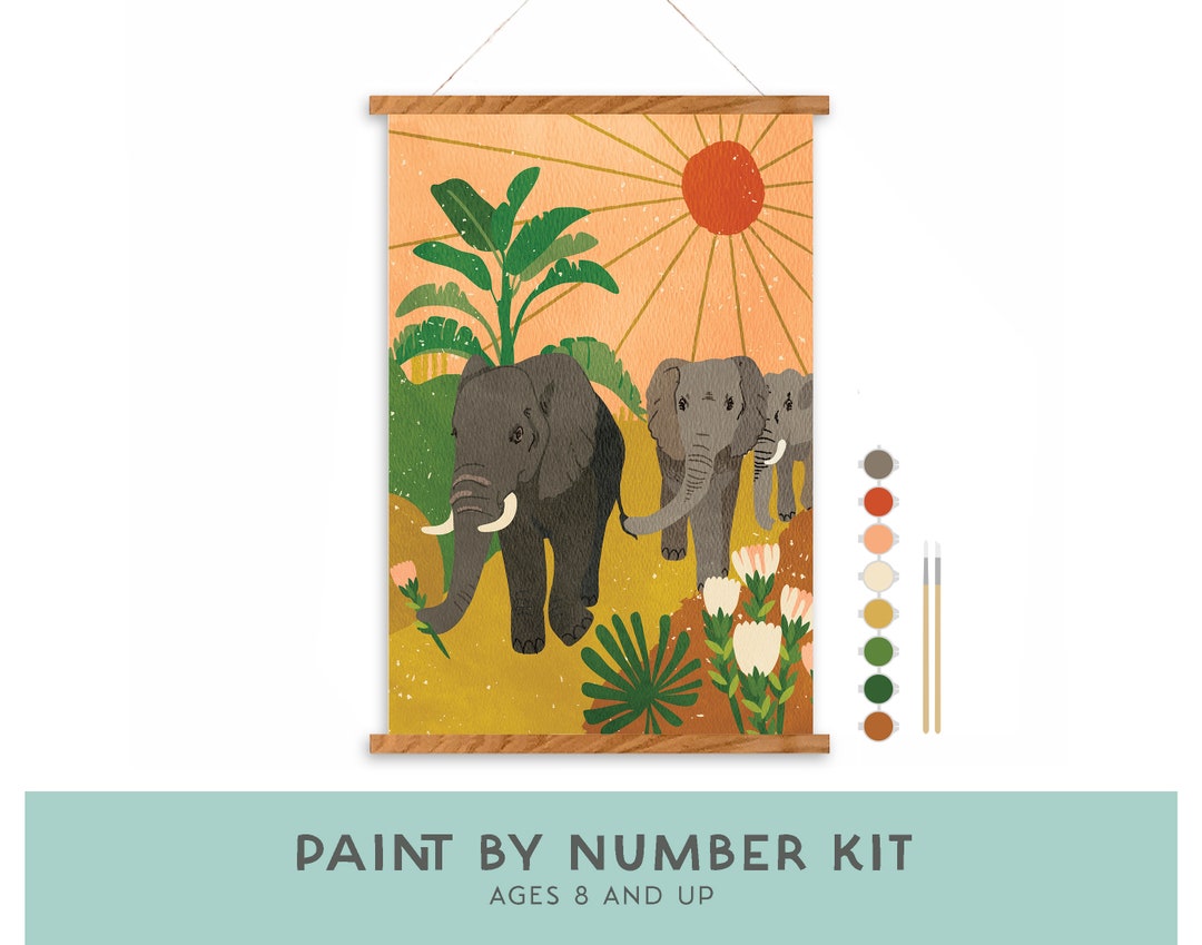 Elephant Family Paint by Number Kit DIY Paint Party Birthday Gift for ...