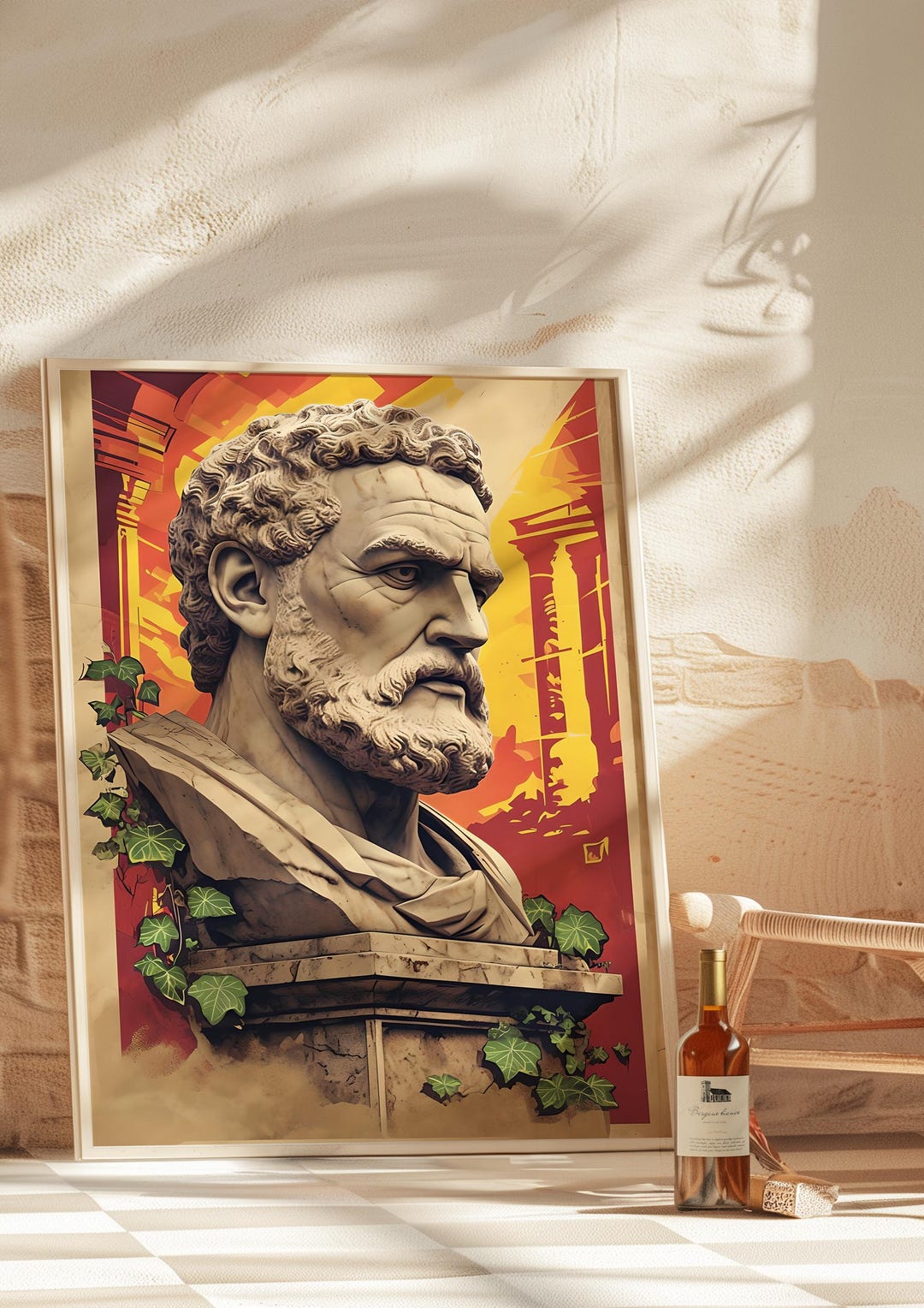 Stoic Statue Wall Art Print | Roman Marble Bust With Ivy | Classical ...