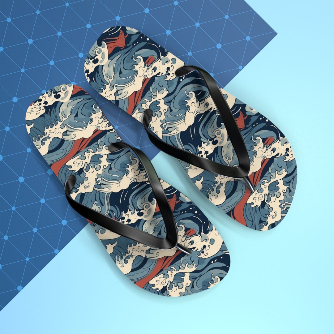 Japanese Waves Flip Flops, Men Flip Flops - Etsy