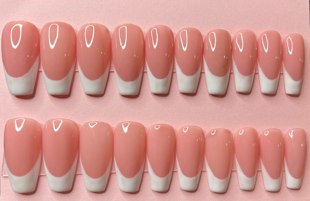 French Tips | Press on Nails UK | Stick on Nails | Handmade | Set of 20 ...