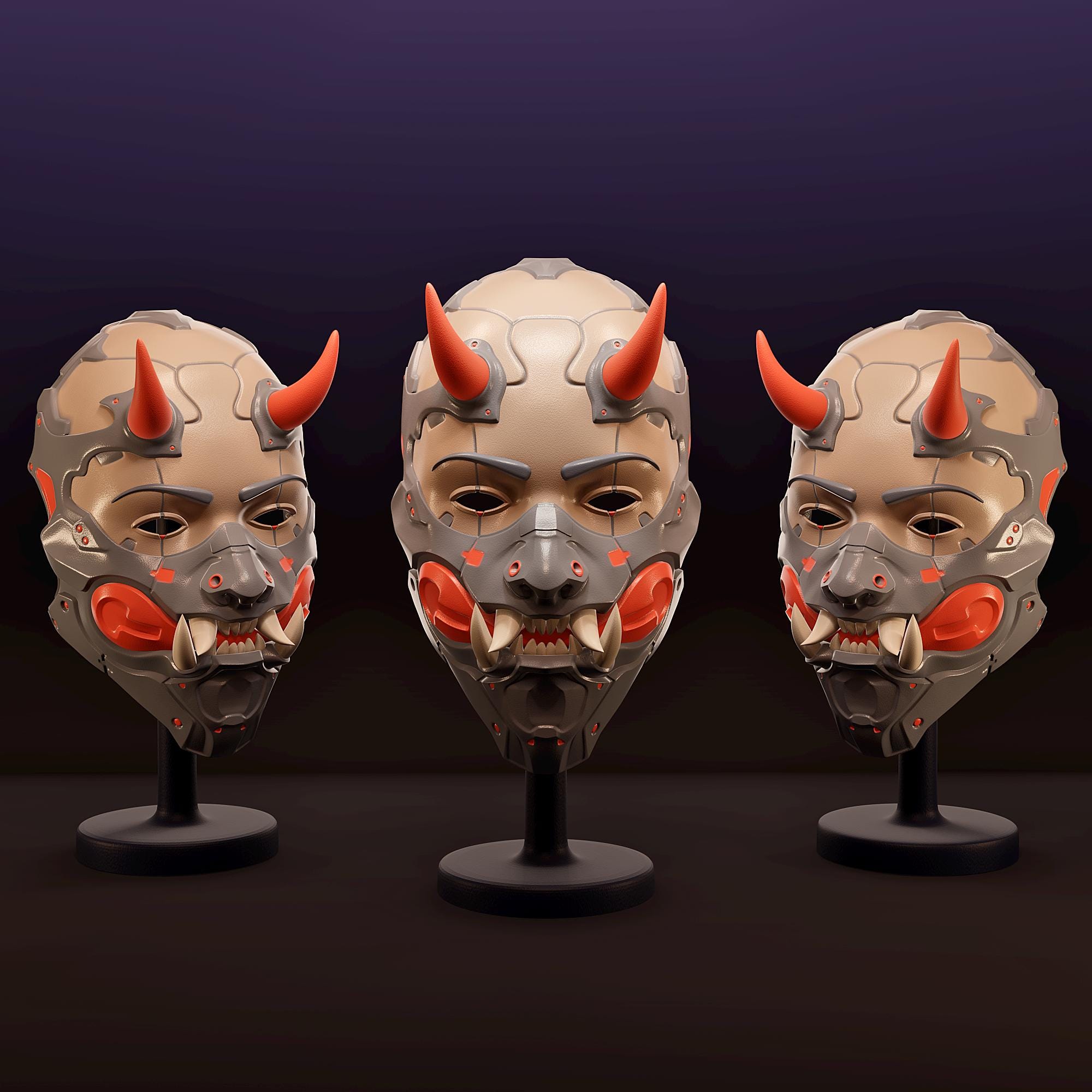 Cyber Oni Mask STL File – Printable Demon Mask for Cosplay or Display ...