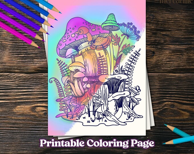 Mushroom Magic Printable Coloring Book Page | Magical Mushrooms, Flora ...