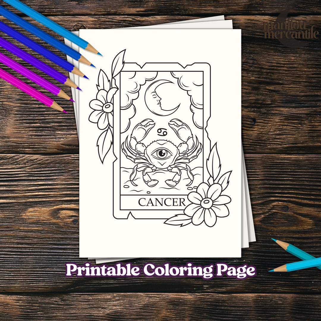 Cancer Zodiac Astrology Printable Coloring Book Page | Crab, March and ...