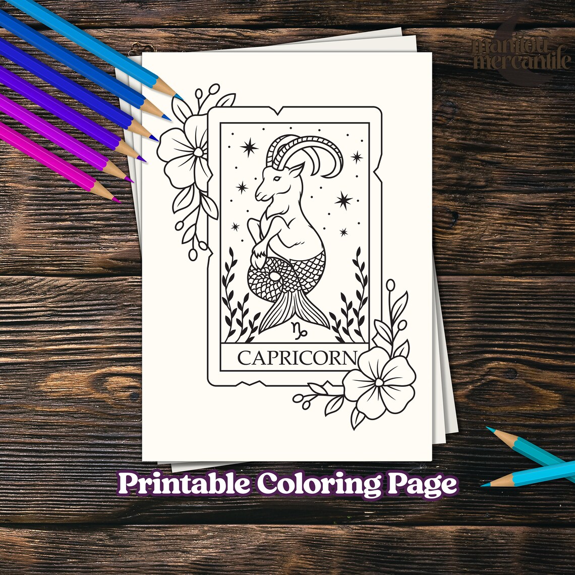 Capricorn Zodiac Astrology Printable Coloring Book Page - Etsy